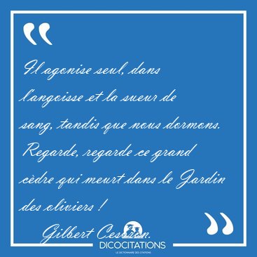 Il agonise seul, dans l'angoisse et la sueur de sang, tandis que ...